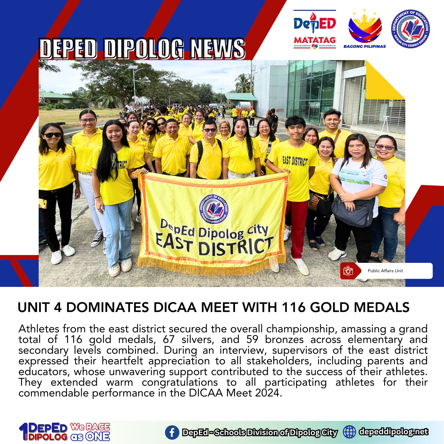 Unit 4 dominates DICAA Meet with 116 gold medals | DepEd Dipolog City ...